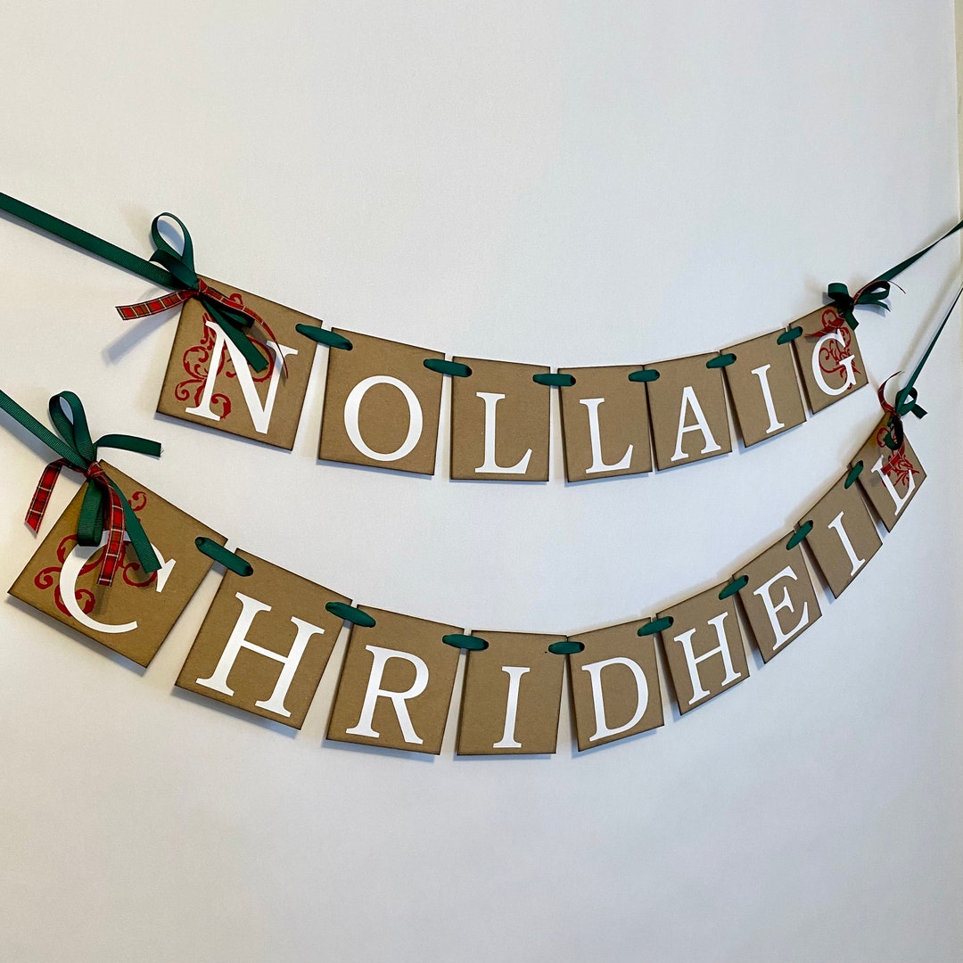 Gaelic Christmas Banner: Nollaig Chridheil Garland With Plaid Ribbon - Etsy