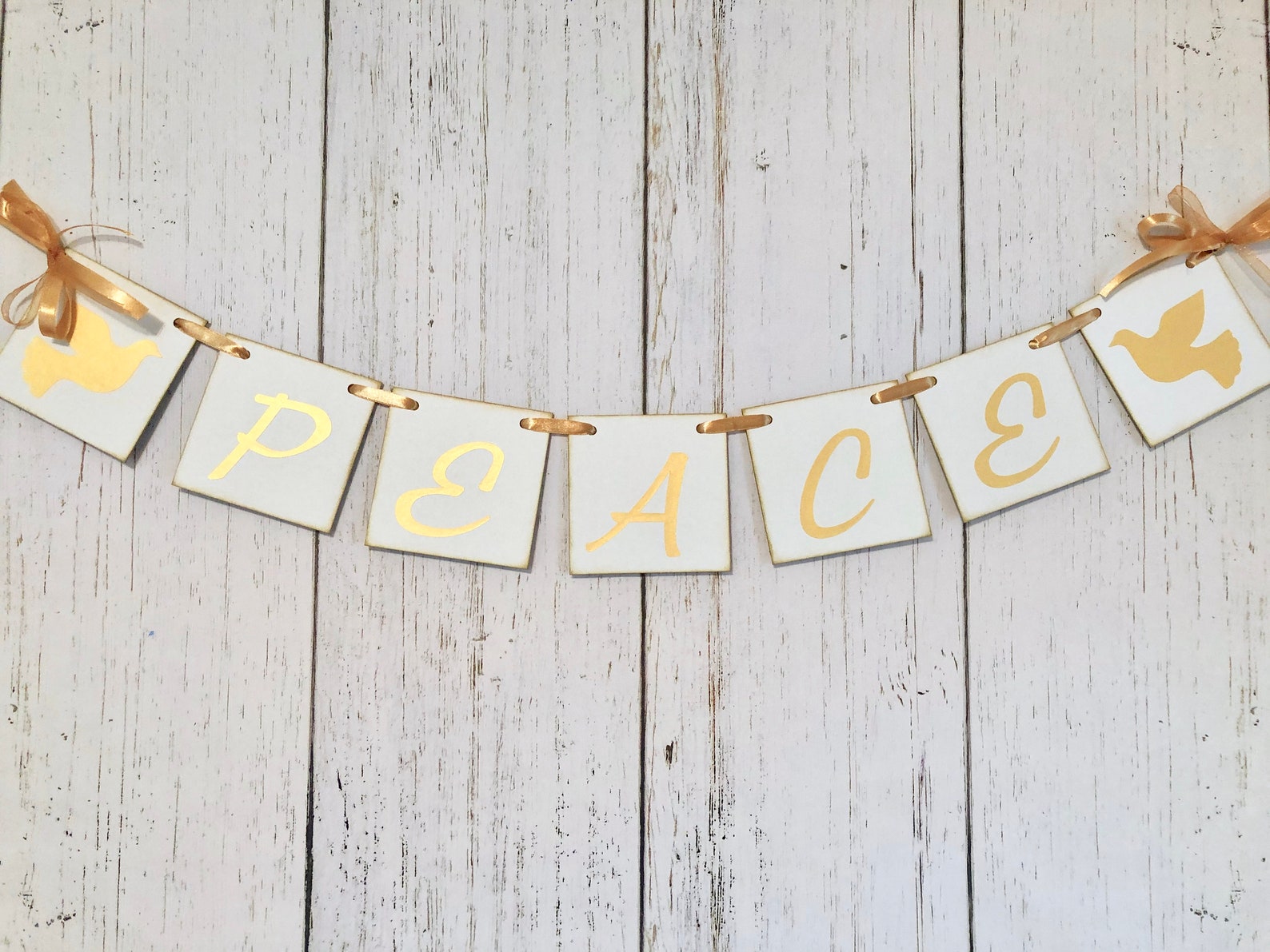 PEACE Banner / Vintage Inspired Christmas Banner / Gold | Etsy