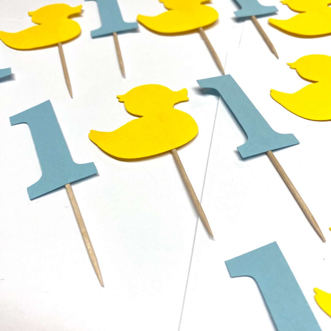 Rubber Ducky 1st Birthday Cupcake Toppers: Yellow & Blue Food Picks - Etsy