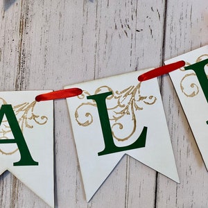 Buon Natale Banner- Green Gold Red Christmas Garland - Vintage Inspired ...