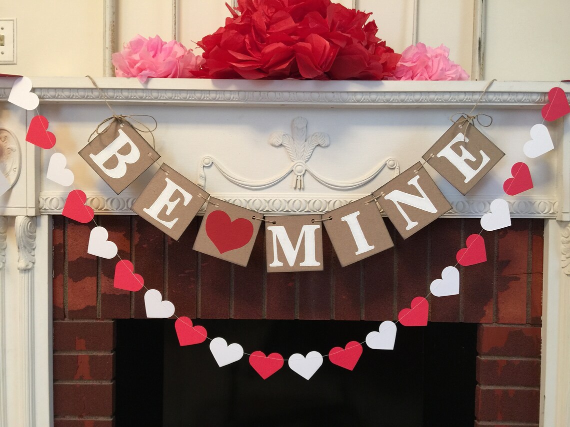 Valentines Day Decorations Banner Be Mine Valentine Heart | Etsy