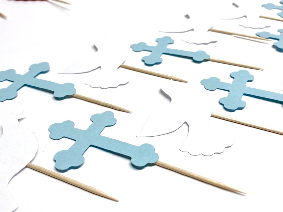 Blue Christening Cross and Dove Cupcake Toppers - Baptism or First ...