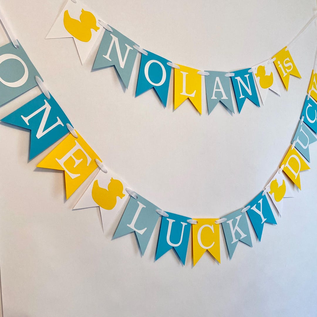 Blue One Lucky Duck Banner - Rubber Duck First Birthday Decor - 1st ...