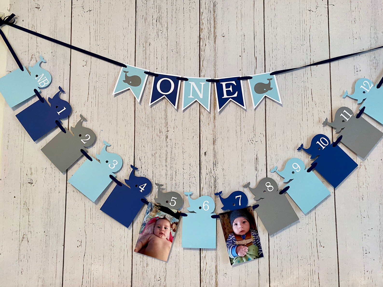 Whale First Birthday Decorations Blue and Gray Whale ONE High Chair ...