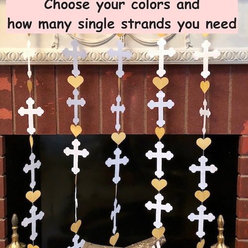 Christening Cross Garland Gold White Baptism Decorations | Etsy