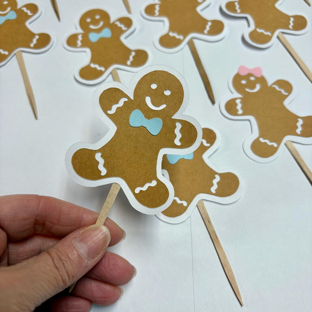 Gingerbread Gender Reveal Cup Cake Toppers - Pink and Blue - He or She ...