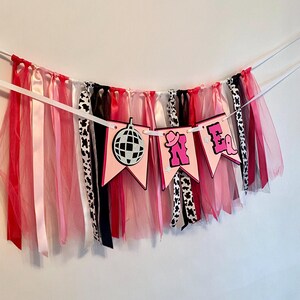 Disco Cowgirl Theme High Chair Banner , Pink 1st Rodeo Birthday Photo ...