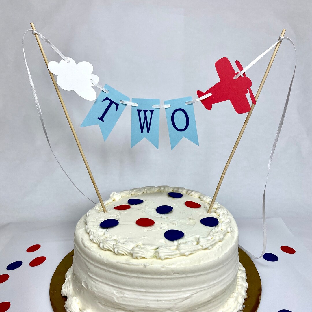 Time Flies 2nd Birthday Cake Topper - Airplane Birthday Party Decor ...