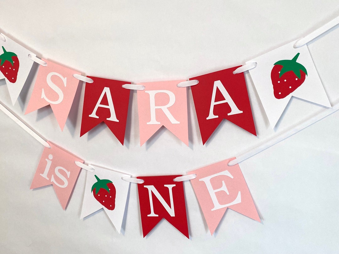 Berry 1st Birthday Banner- Strawberry Backdrop Decor- Strawberry Themed ...