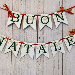 Buon Natale Banner- Green Gold Red Christmas Garland - Vintage Inspired ...