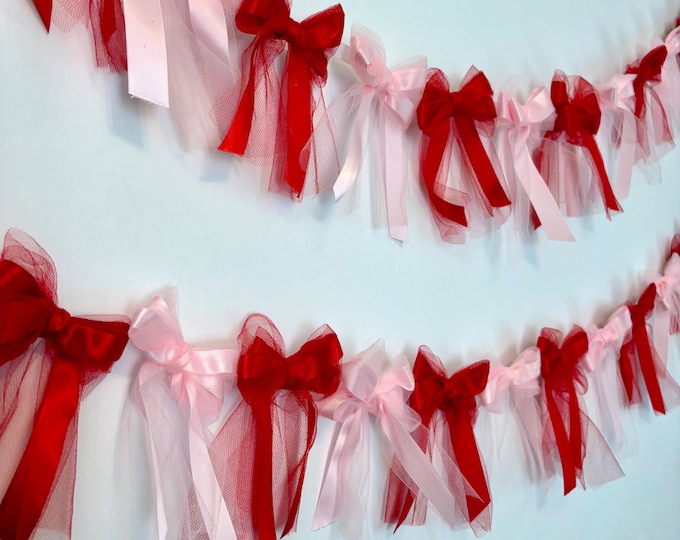 Rose Pink Bow Garland - 3m, Pink and Red Valentine's Decorations, Bow ...