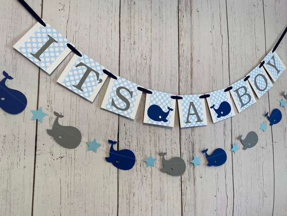 Whale Baby Shower Decorations - Blue It's a Boy Banner - Whale Nursery ...