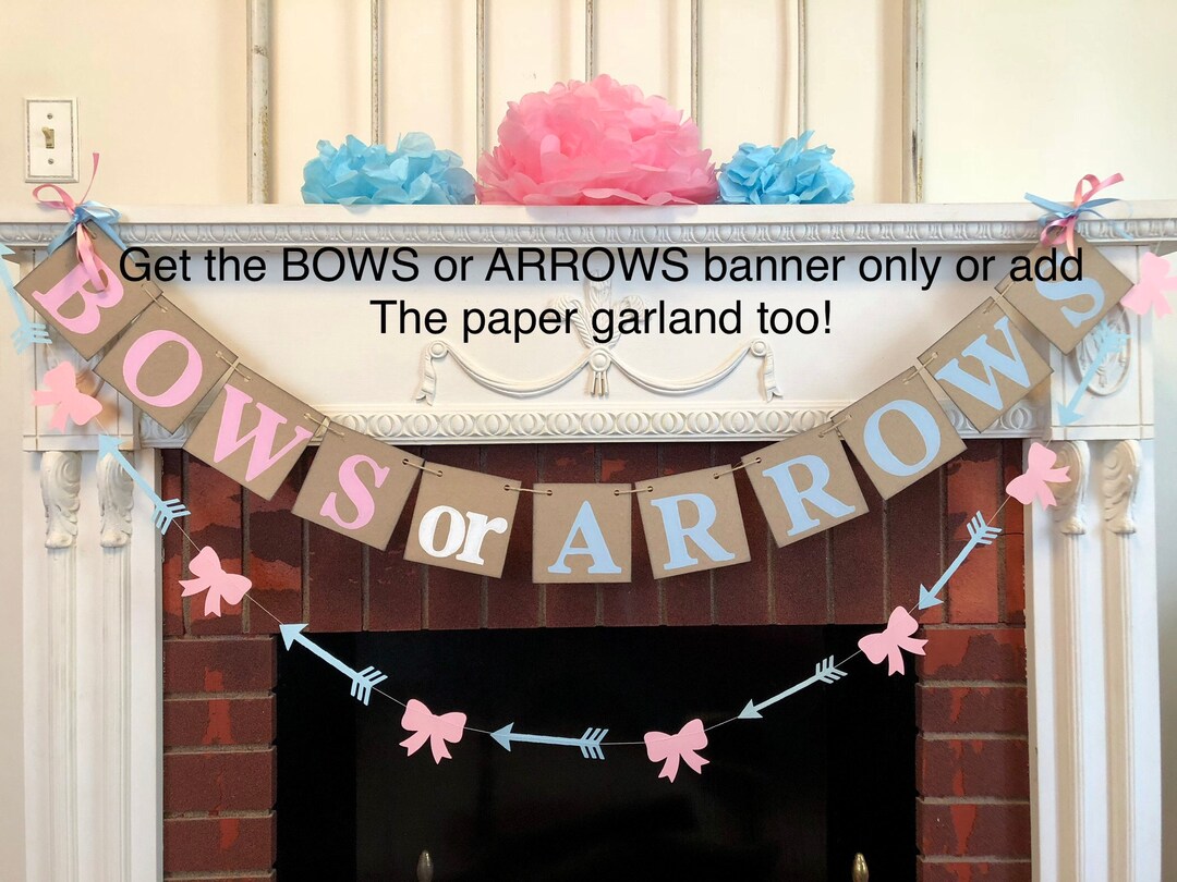 Bows or Arrows Banner Gender Reveal Baby Shower Decorations / Boy or ...