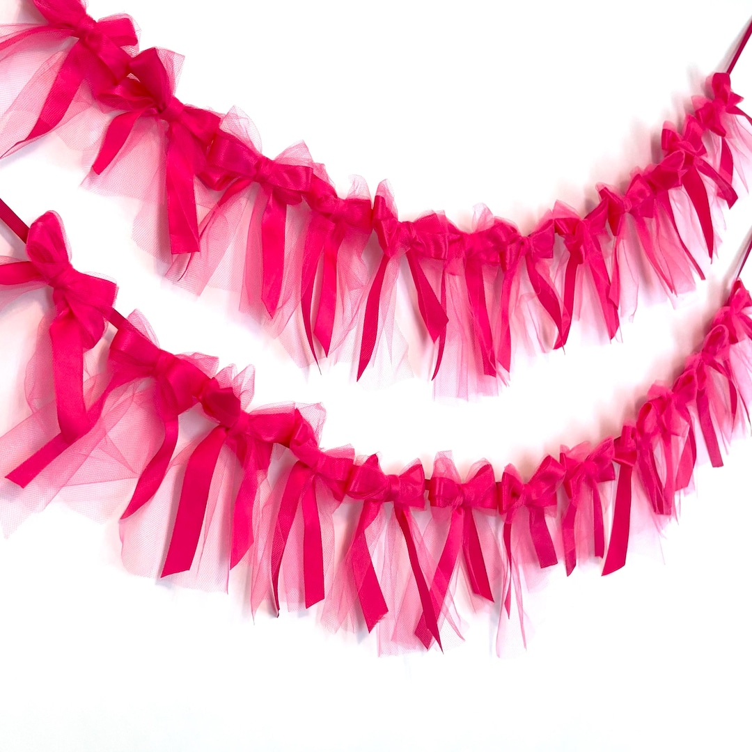 Hot Pink Bow Garland: Satin & Tulle Party Decoration - Etsy