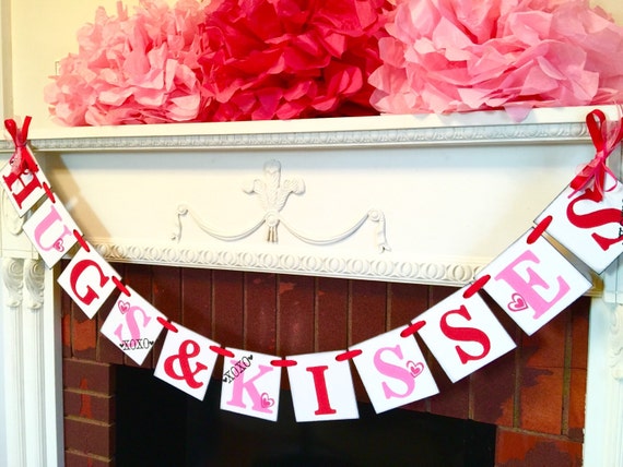 Valentines Day Decor- HUGS and KISSES Banner- Valentines Photo Prop ...