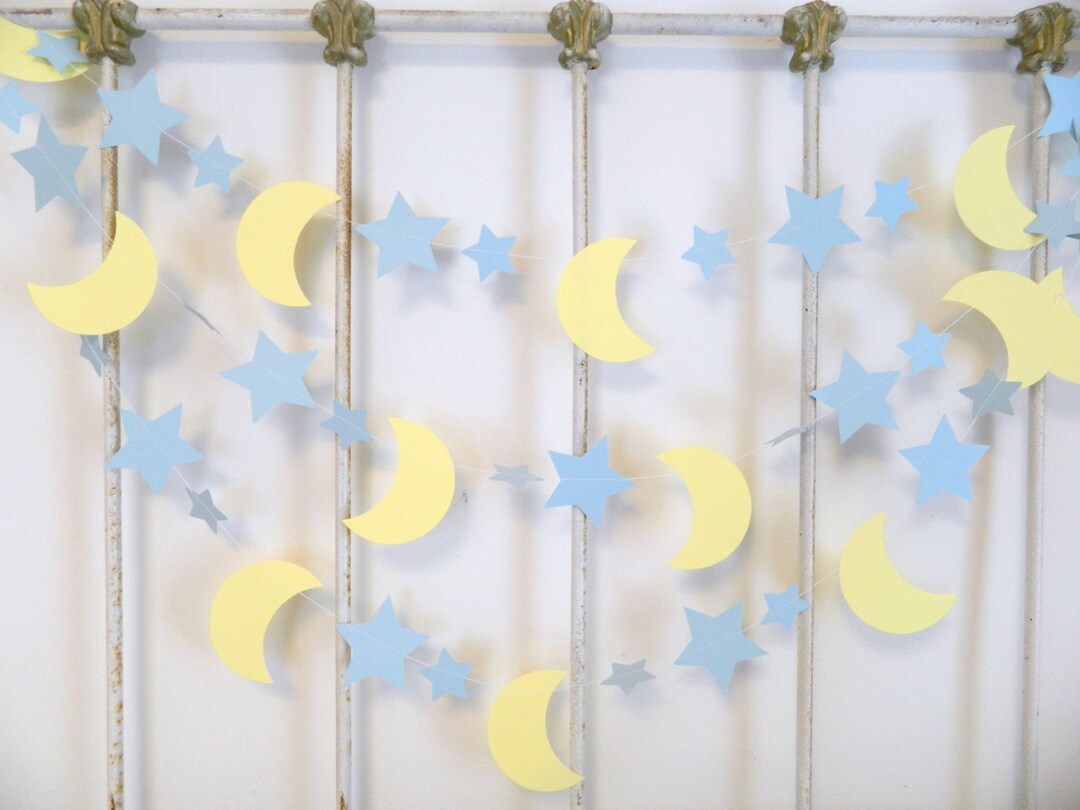 Moon and Stars Garland: Blue & Yellow Baby Shower Decor - Etsy
