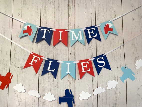 Vintage Airplane banner - Time Flies Boys birthday Decor - Airplane 1st ...