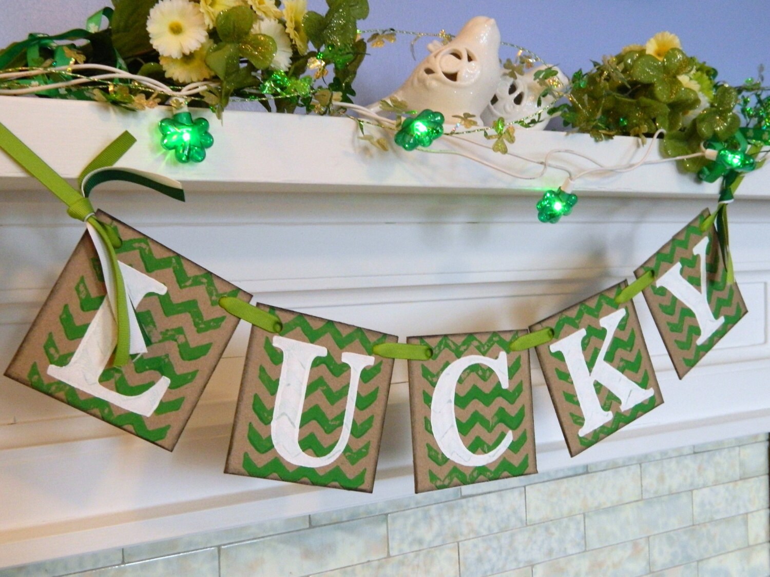 Lucky Banner St Patrick's Day Decor Chevron Stripes LUCKY - Etsy