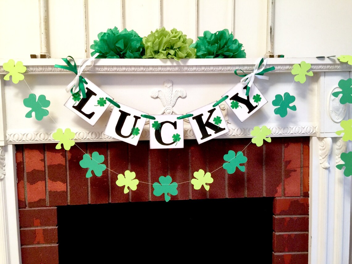 St Patricks Day Decor LUCKY Banner St Patricks Day Fireplace - Etsy