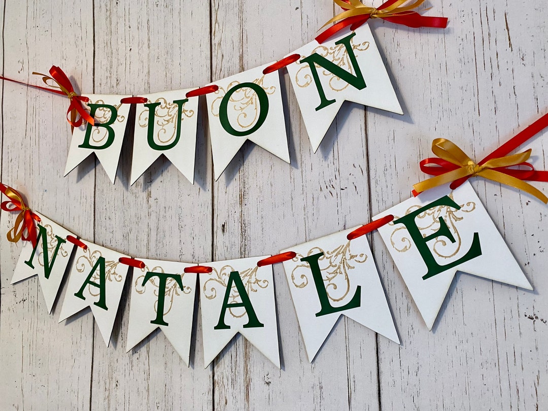 Buon Natale Banner- Green Gold Red Christmas Garland - Vintage Inspired ...