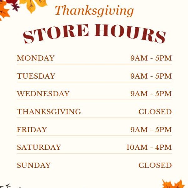 Thanksgiving Store Hours Sign - Etsy