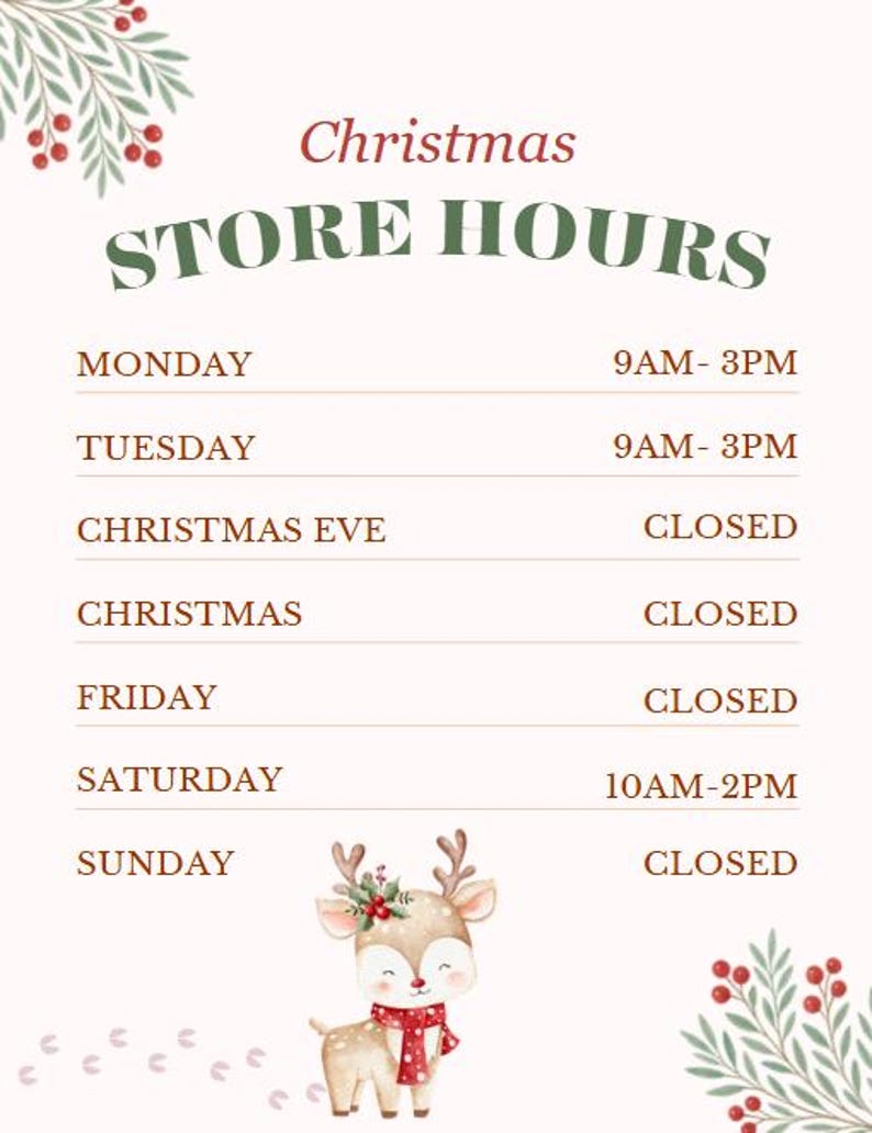 Christmas/holiday Business Hours Sign - 3 Pack - Etsy