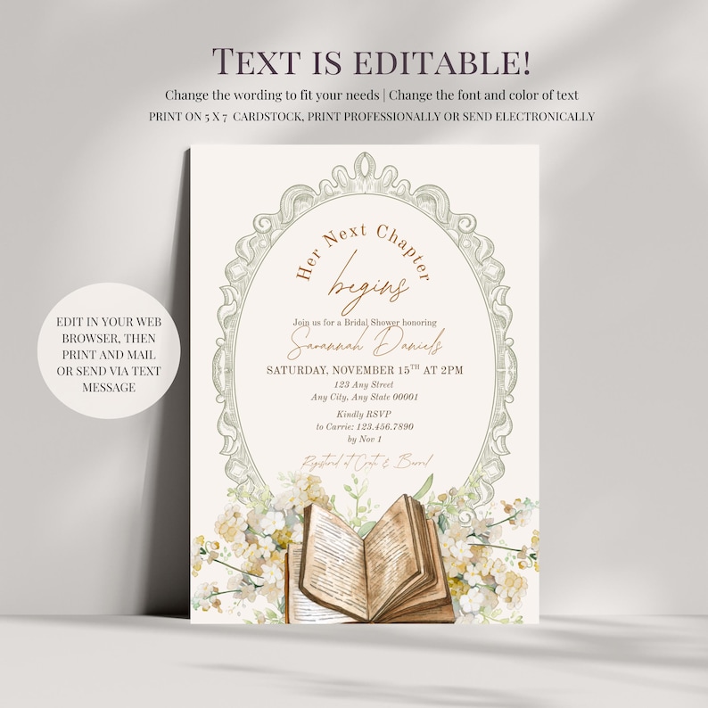 Her Next Chapter Bridal Shower Invitation: Romantic Storybook Theme ...