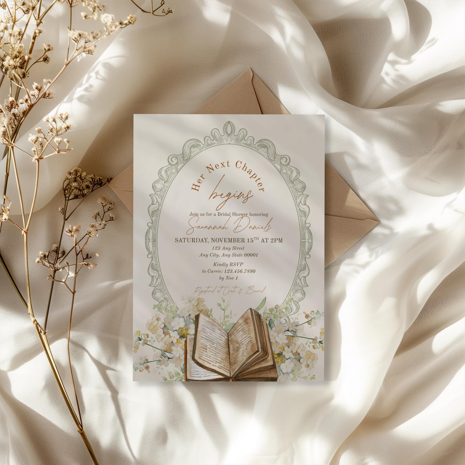 Her Next Chapter Bridal Shower Invitation: Romantic Storybook Theme ...