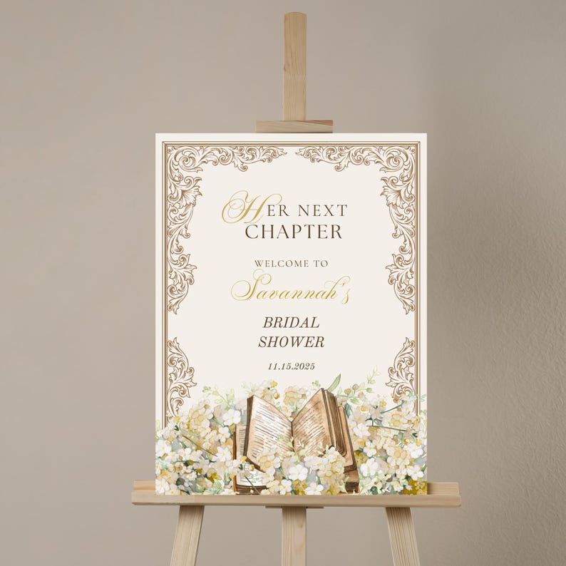 Her Next Chapter Bridal Shower Welcome Sign: Vintage Storybook Theme ...