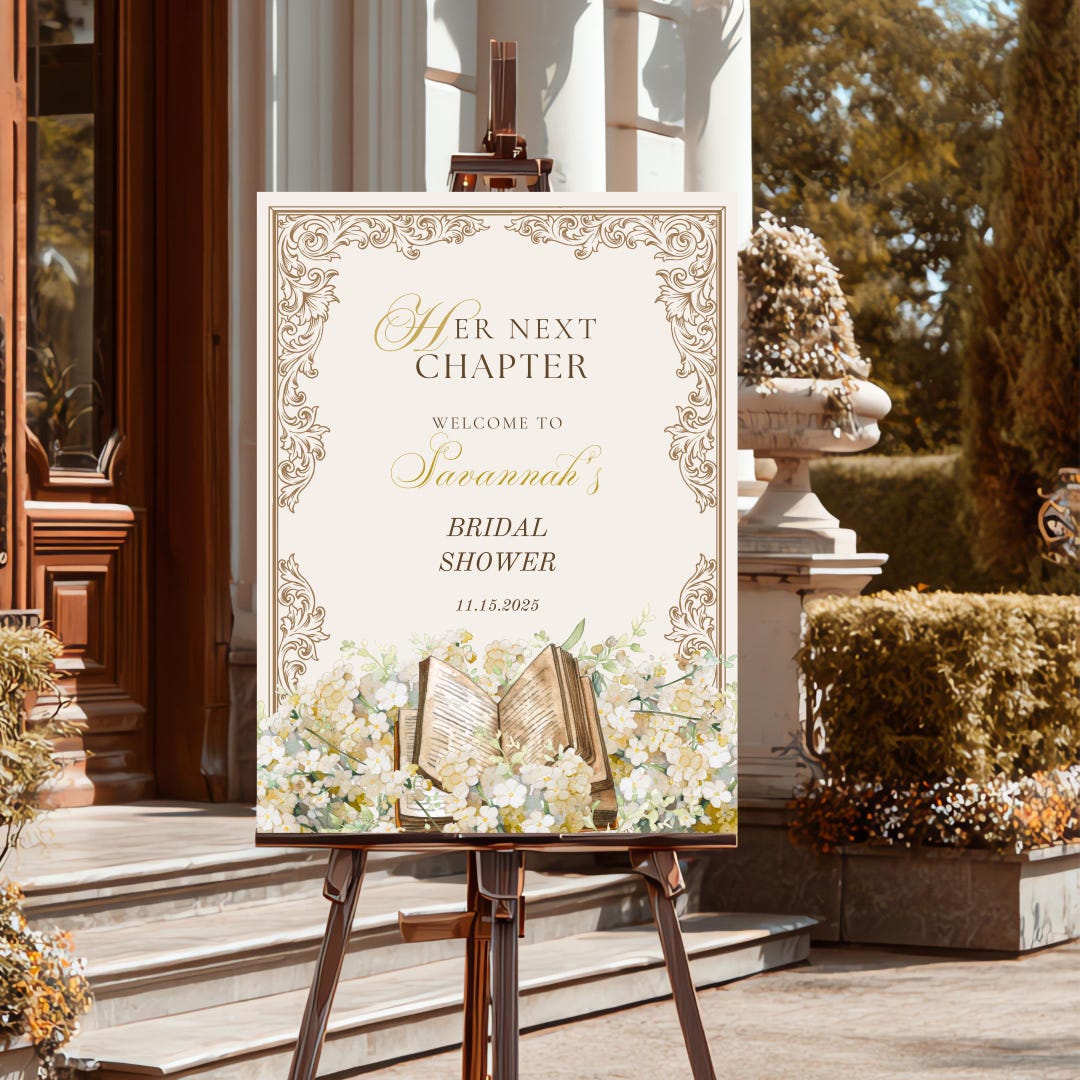 Her Next Chapter Bridal Shower Welcome Sign: Vintage Storybook Theme ...