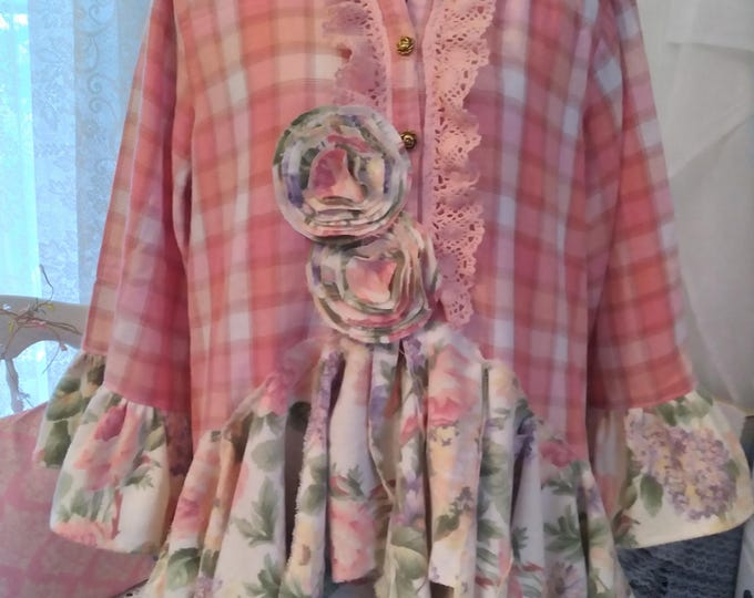 Upcycled Cottagecore Top With Beautiful Flowing Peplum Hem. Pink ...