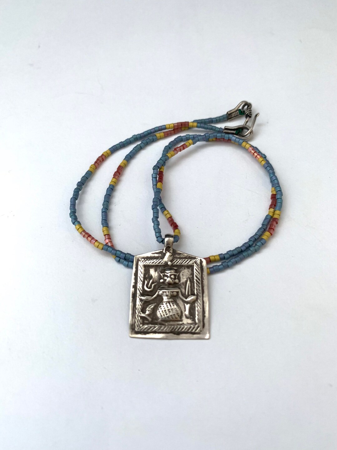 Hindi Amulet Beaded Necklace, Hindu Deity Necklace, Silver Hindu ...