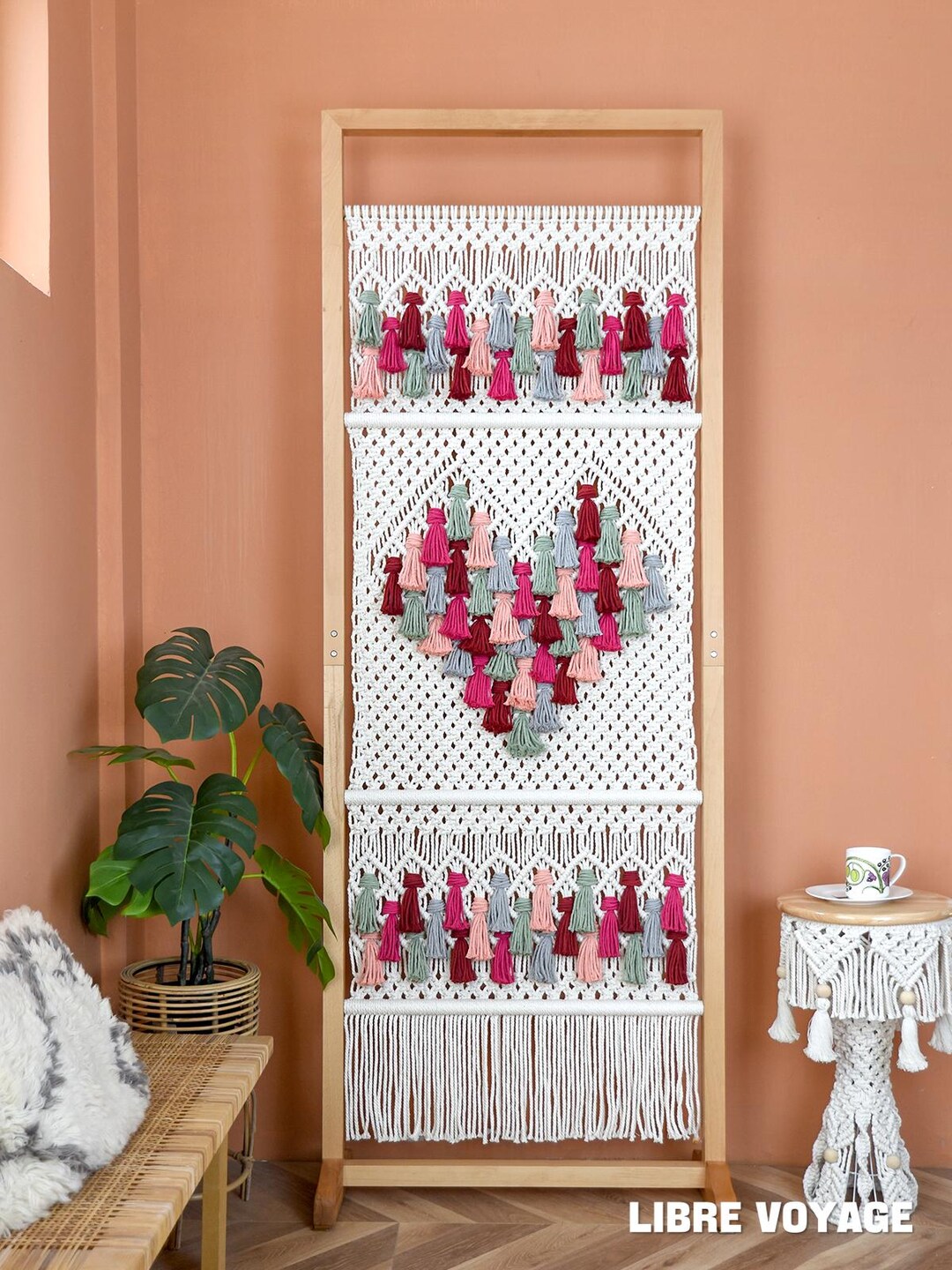 Handmade Room Divider Panels, Macrame Wall Partition With Heart Pattern ...