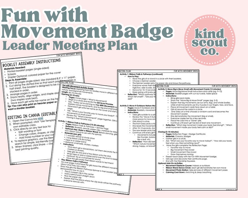 Daisy Scouts Fun With Movement Badge Workbook, Daisy Troop Printable ...