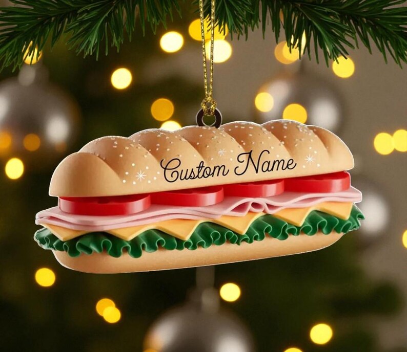 Personalized Sub Sandwich Christmas Ornament, Custom Name Deli Ornament ...