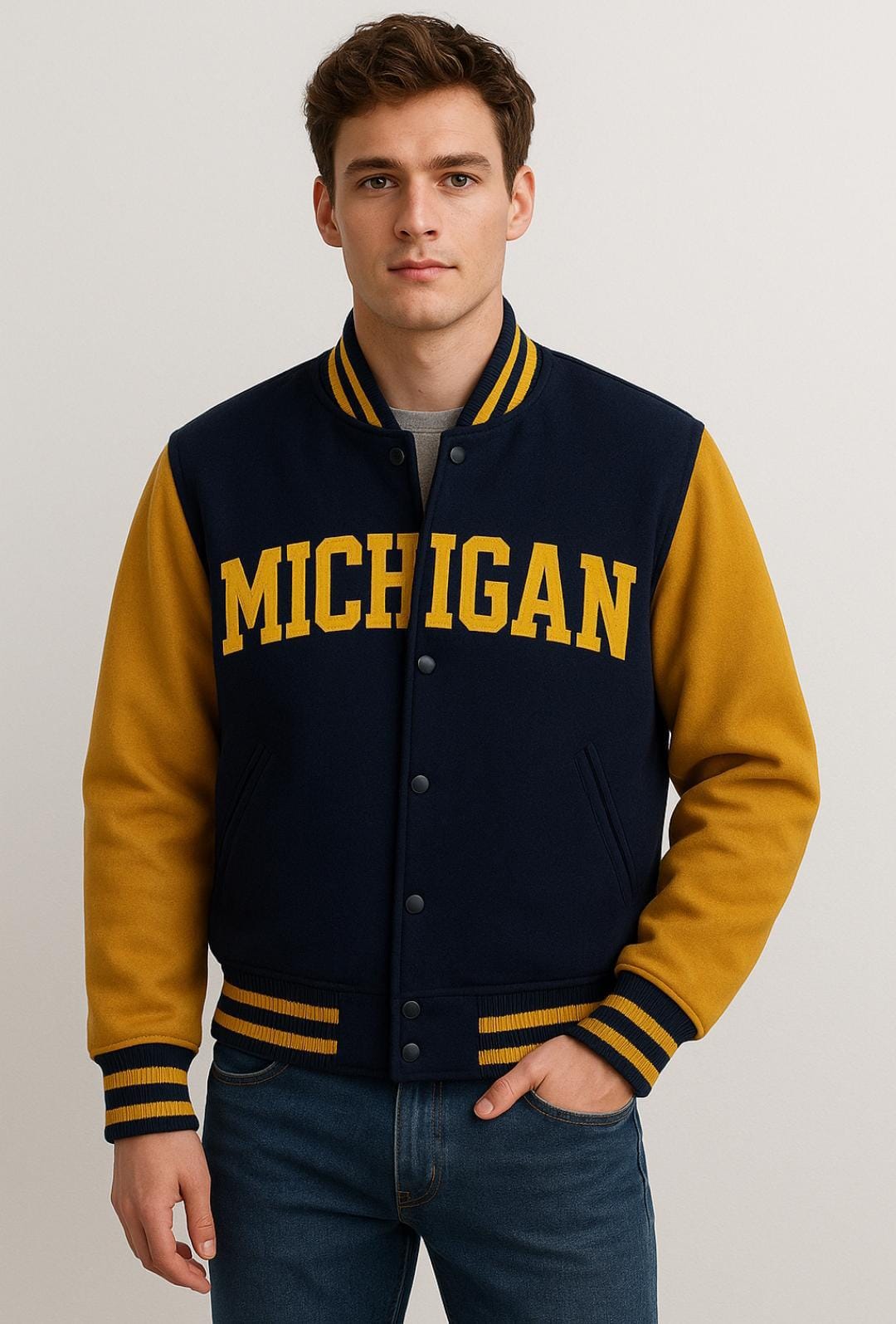 Letterman Handmade Michigan - Inspired Varsity Jacket With Leather ...