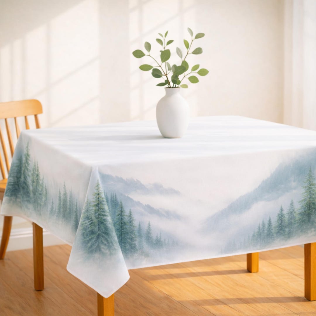 Polyester Tablecloth Misty Forest Border Dining Table Pattern Table ...
