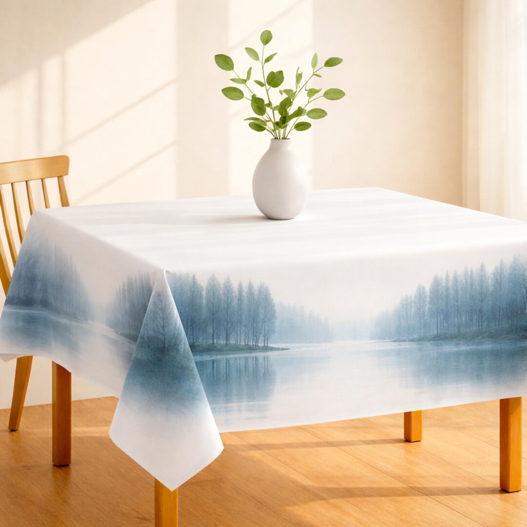 Polyester Tablecloth Misty Forest Border Dining Table Pattern Framed ...