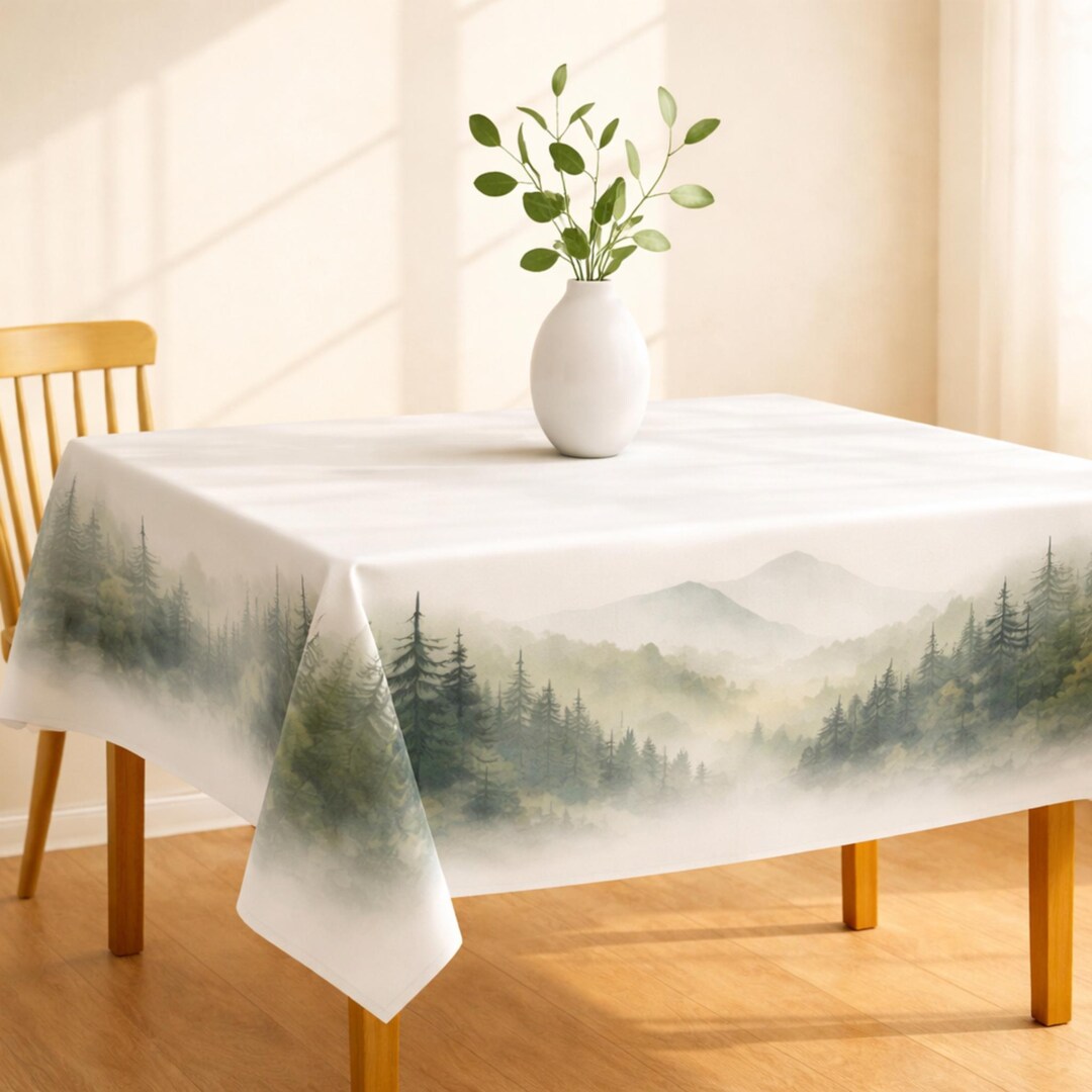 Polyester Tablecloth Misty Forest Border Dining Table Cover Framed ...