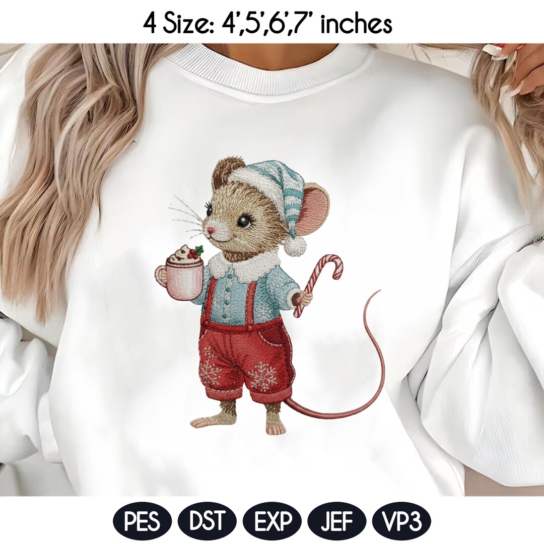 Christmas Mouse Embroidery Design: Festive Holiday Animal (digital ...