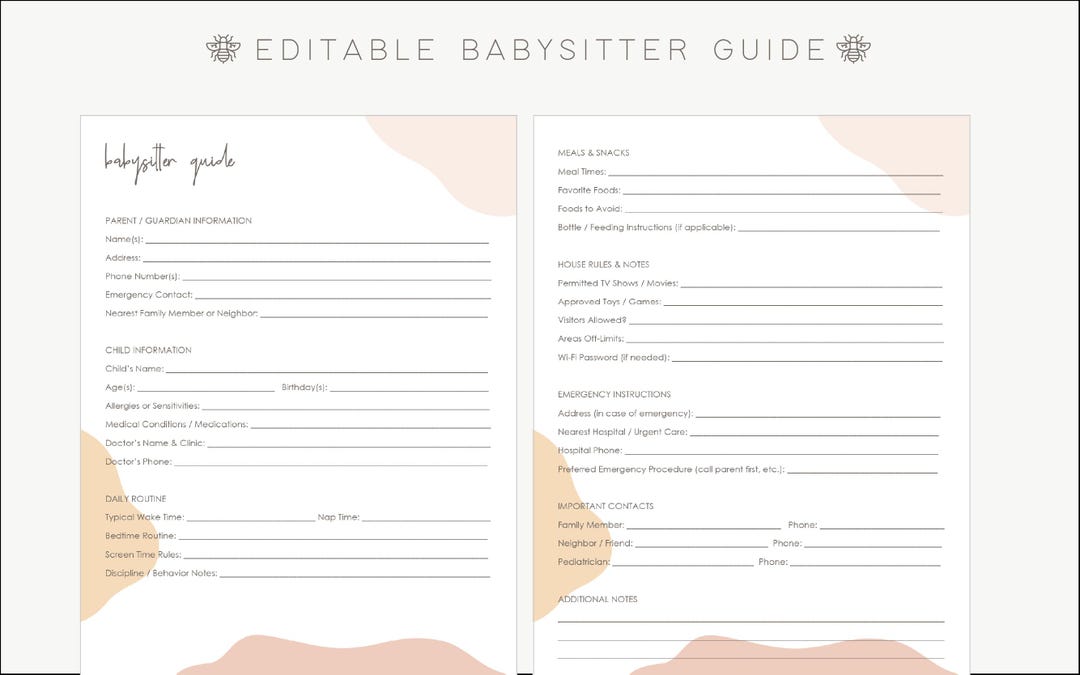 Editable Babysitter Guide Template for Busy Mamas | Simple, Easy to ...