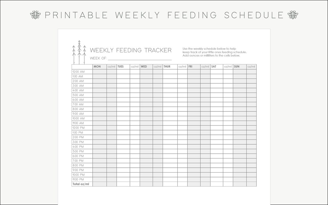 Printable Weekly Feeding Planner for Mamas | Formula or Breastfeeding ...