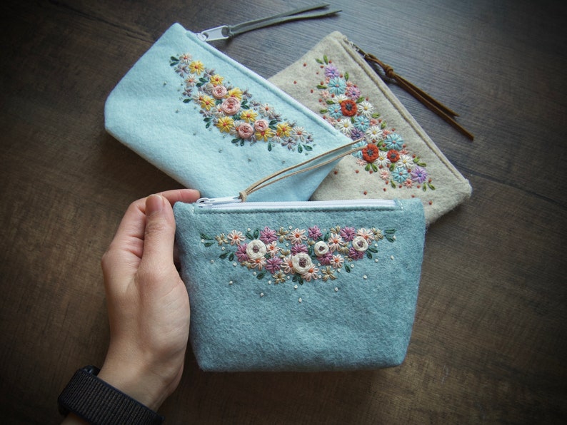 Wool Felt Pouch Purse Wallet ø Makeup Bag ø Hand Embroidered ø - Etsy