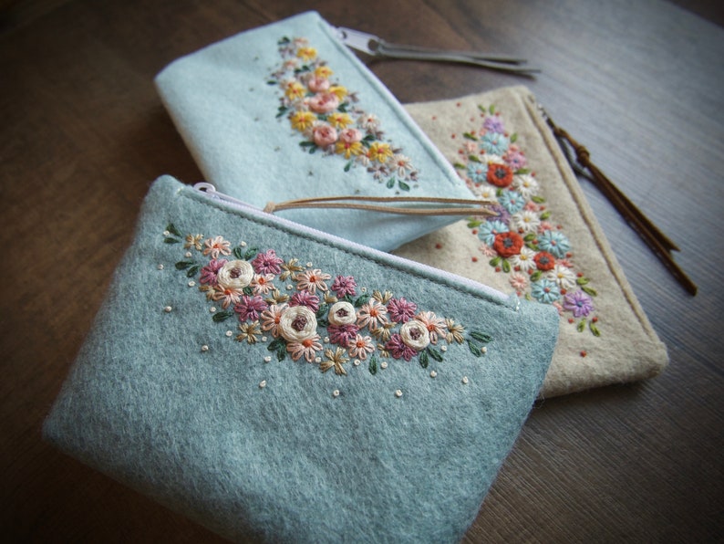 Wool Felt Pouch Purse Wallet ø Makeup Bag ø Hand Embroidered ø - Etsy