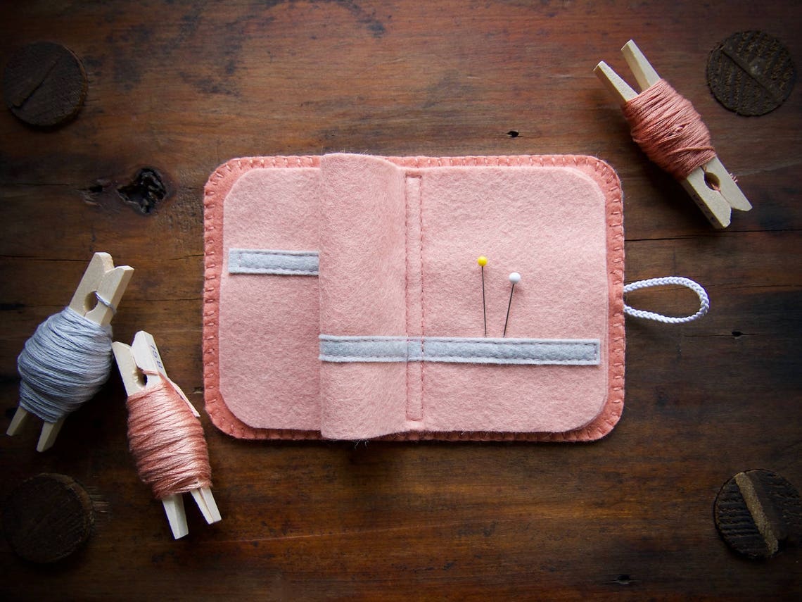 Wool Felt Needle Book Case Organizer Sewing Kit ø Blush & Grey | Etsy