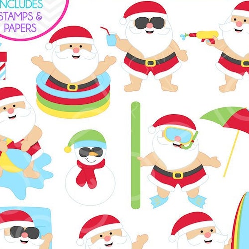 Tropical Beach Christmas Clipart Holiday Clip Art Graphics - Etsy
