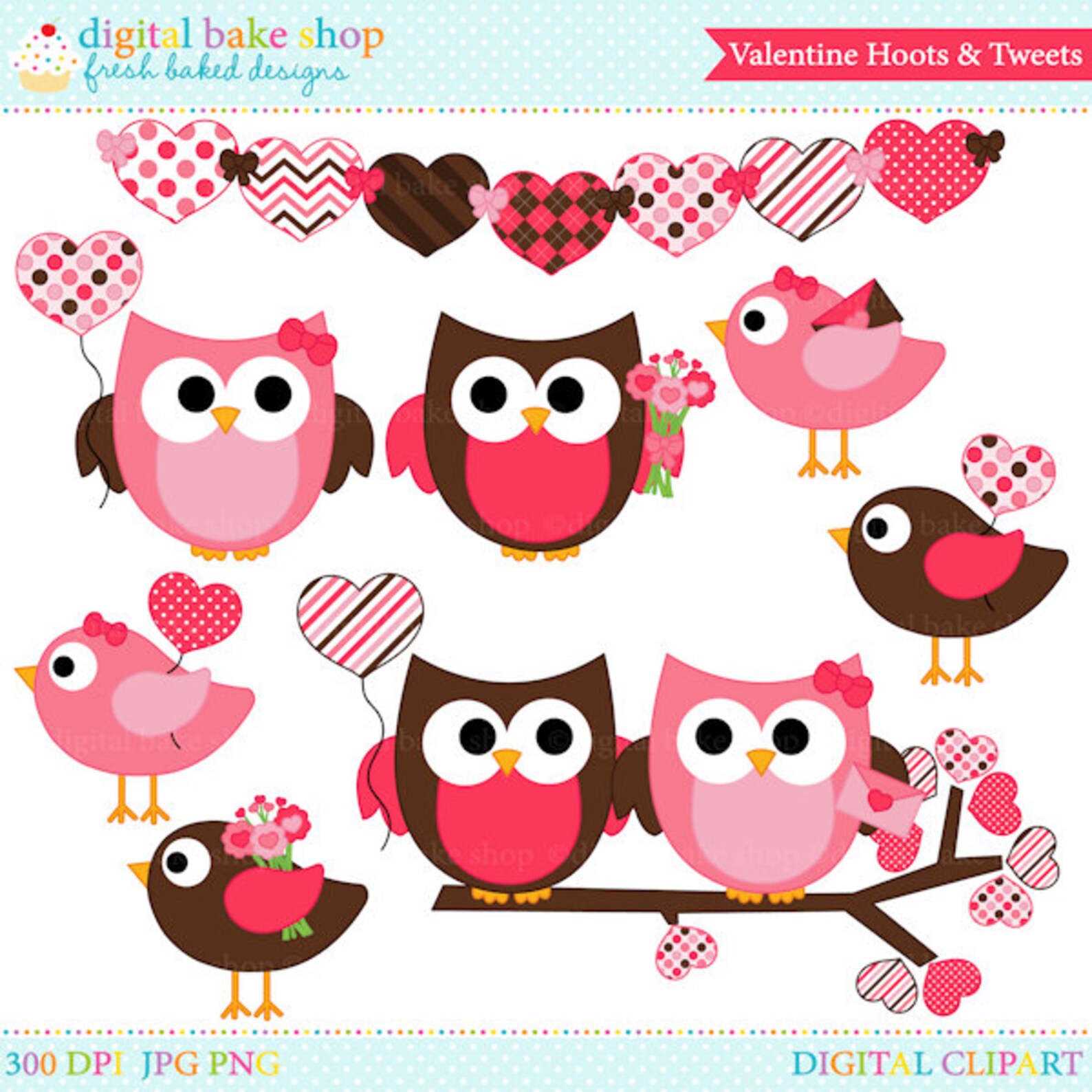 Valentine Clipart Owls Birds Clip Art Digital Valentine - Etsy