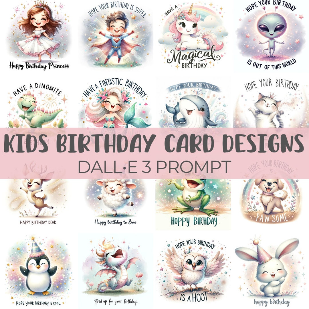 Kids Birthday Card Designs DALLE 3 Prompt Children, Greeting Card ...