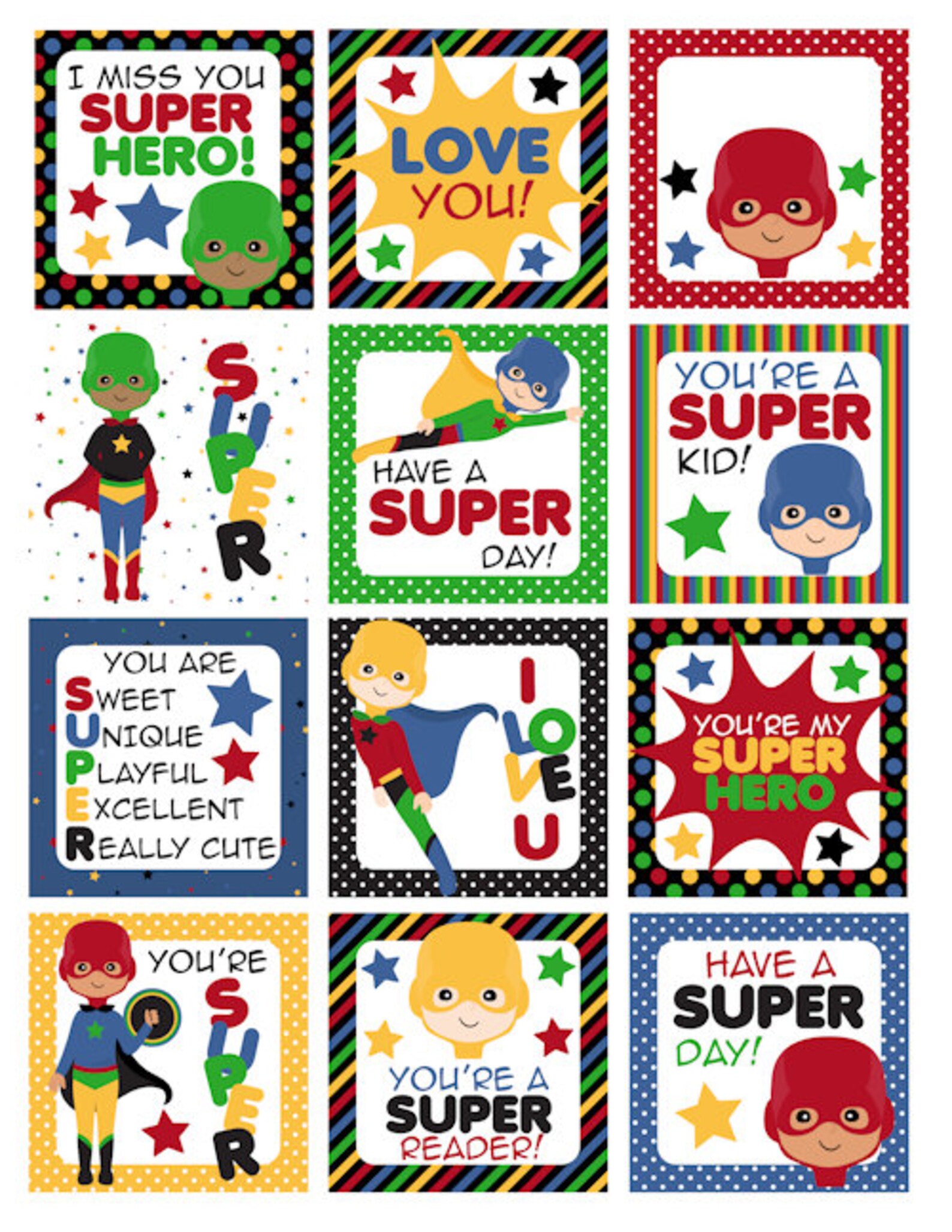 Superhero Super Hero Lunch Box Notes Printable School Boys - Etsy