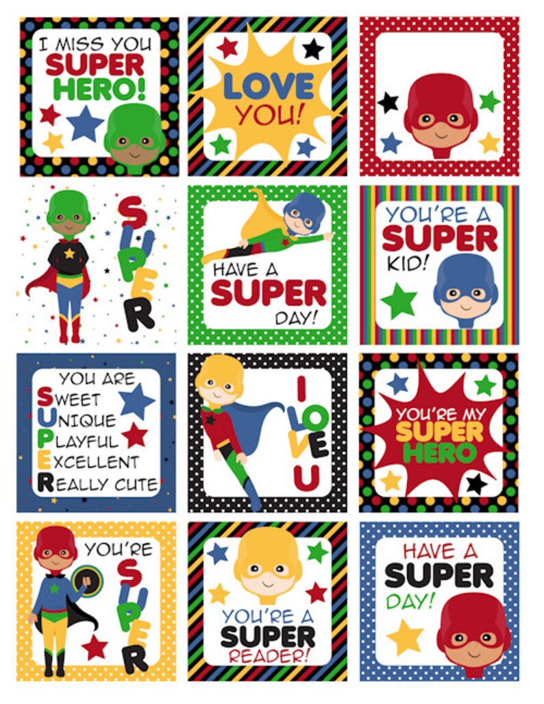 Superhero Super Hero Lunch Box Notes Printable School Boys - Etsy